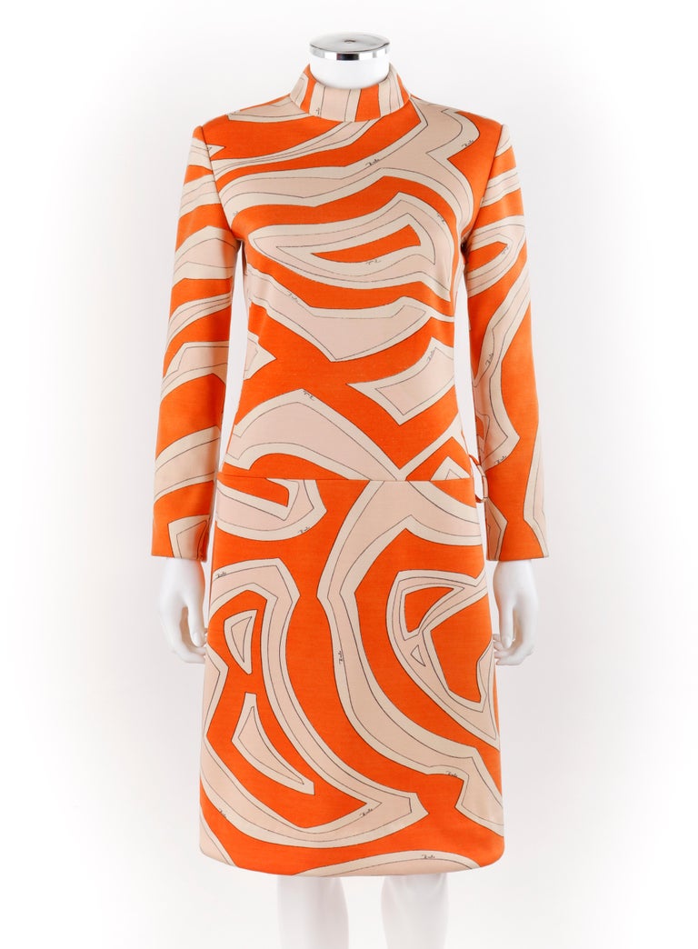 EMILIO PUCCI c.1960’s Orange Tan Geometric Signature Print Drop Waist ...
