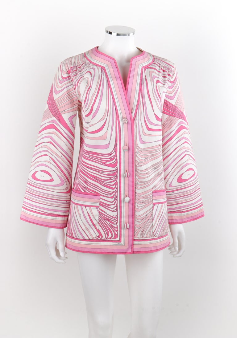EMILIO PUCCI c.1960's Pink White Abstract Print Flared Sleeve Button Up ...