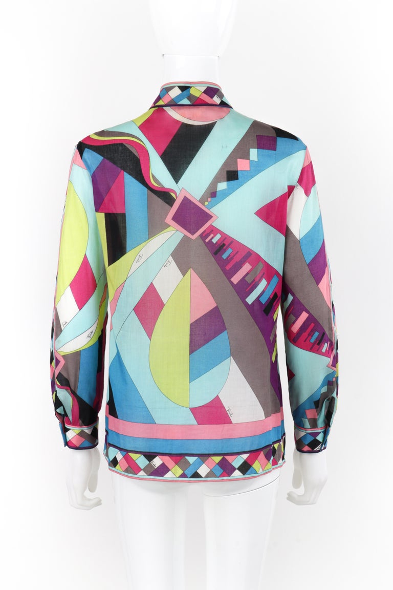 EMILIO PUCCI c.1969 Multicolor Geometric Print Collared Button-Up ...