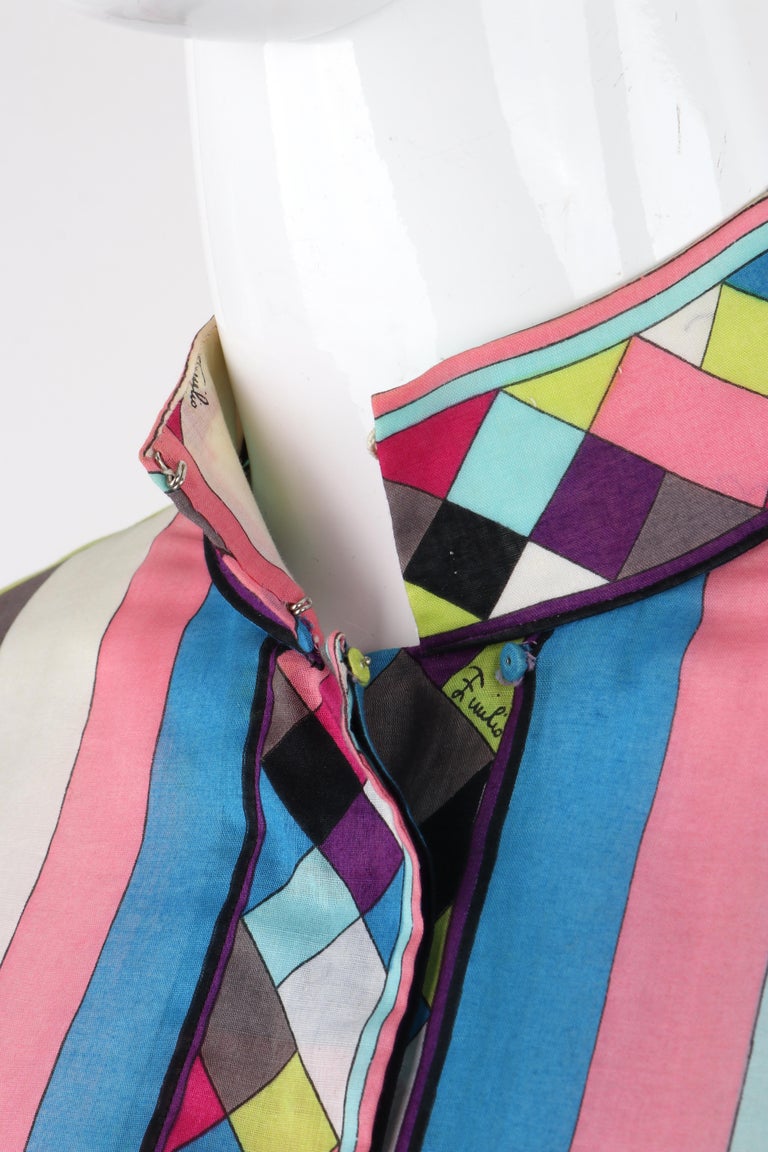 EMILIO PUCCI c.1969 Multicolor Geometric Print Collared Button-Up ...