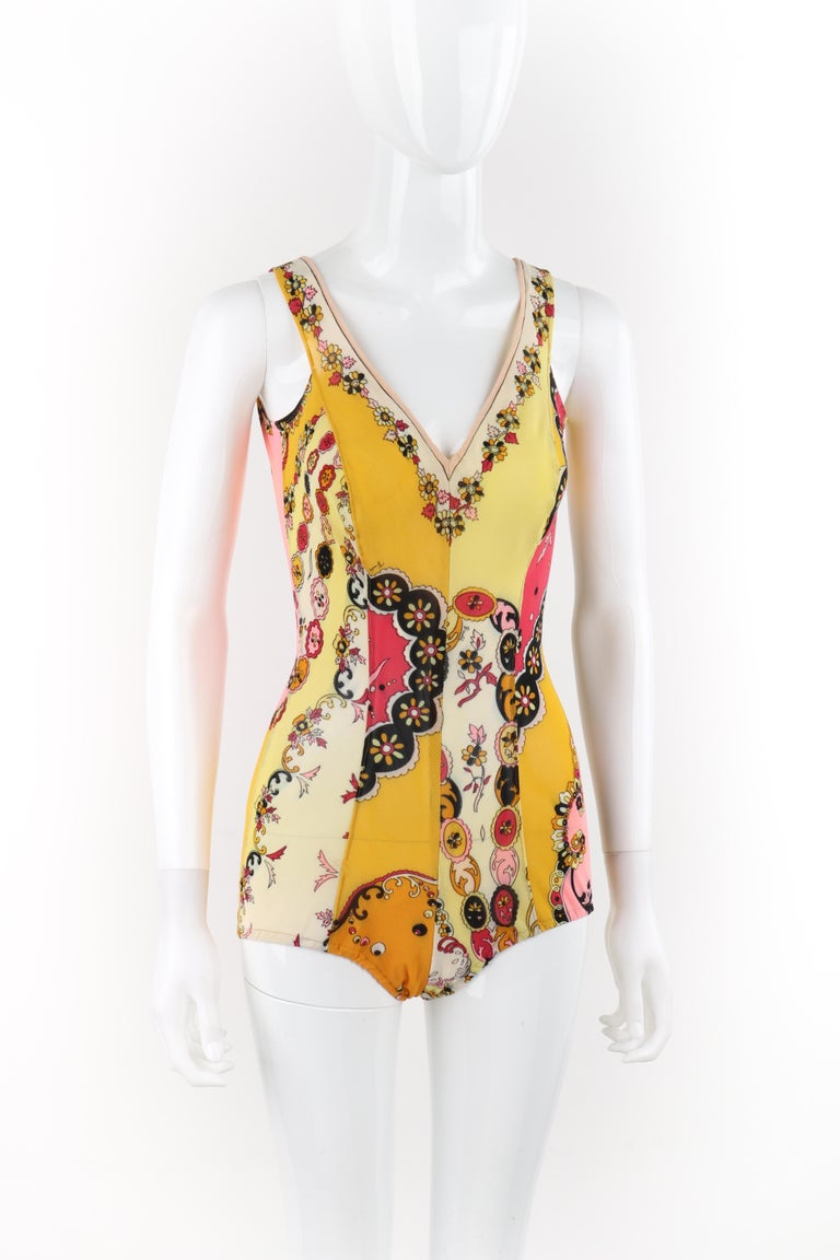 EMILIO PUCCI c.1969 Yellow Multicolor Op Art One-Piece Bathing Suit ...