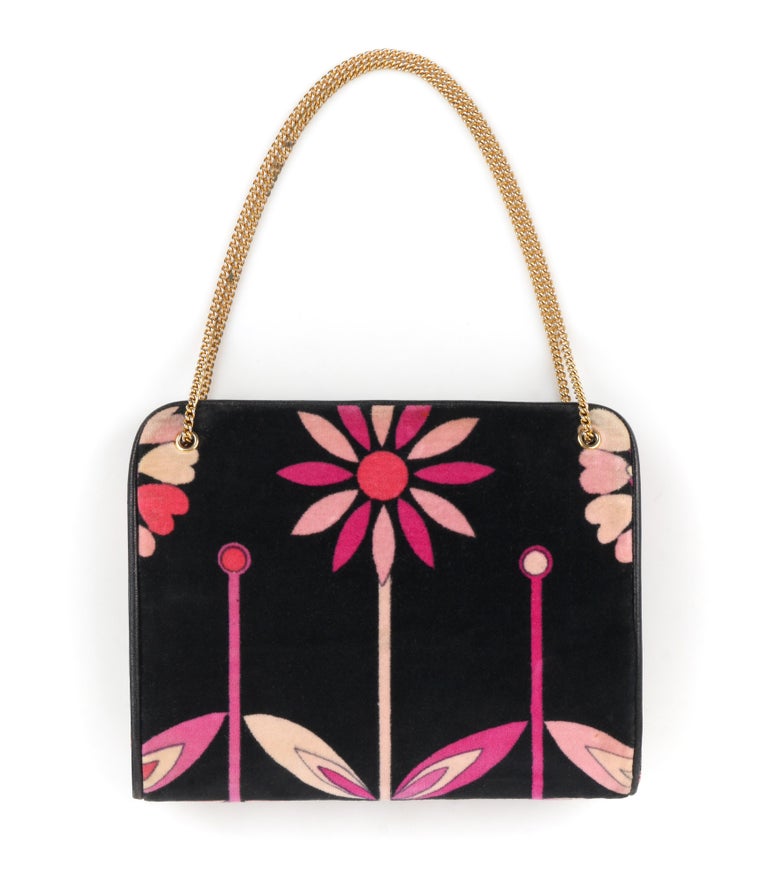 EMILIO PUCCI c.1970's Black Pink and Floral Signature Print Velvet ...