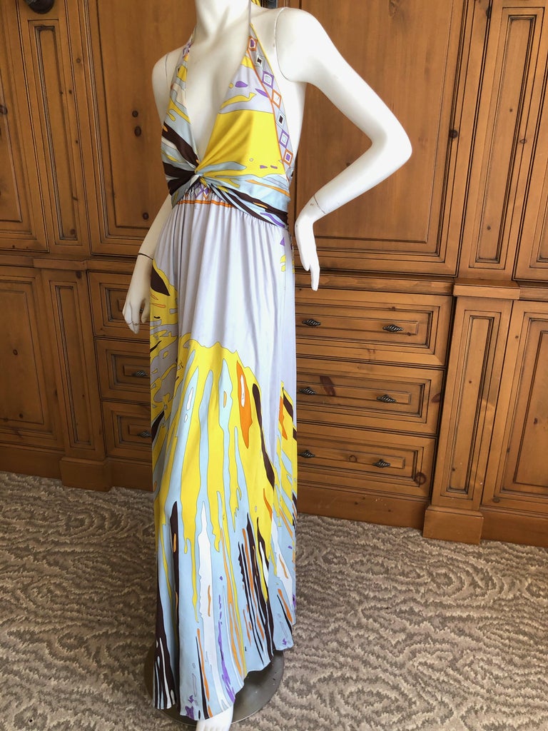 Emilio Pucci Colorful Low Cut Halter Style Maxi Dress at 1stDibs