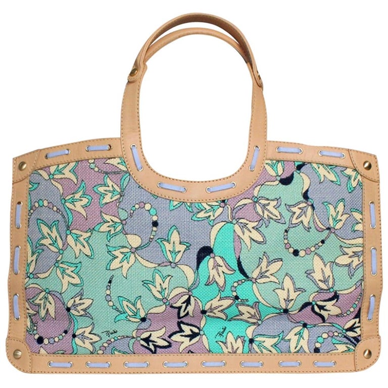 EMILIO PUCCI Floral Canvas Signature Print and Leather Shoulder Hand ...