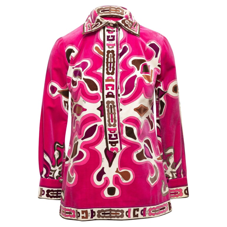 Emilio Pucci Fuchsia and Multicolor Velour Button-Up Tunic For Sale at ...