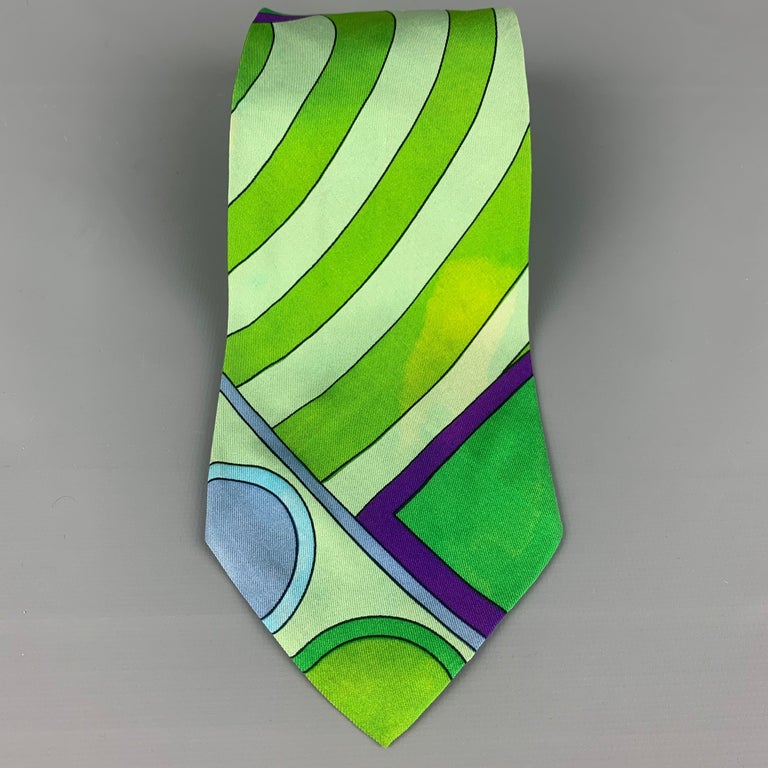EMILIO PUCCI Green Purple Print Silk Tie For Sale at 1stDibs