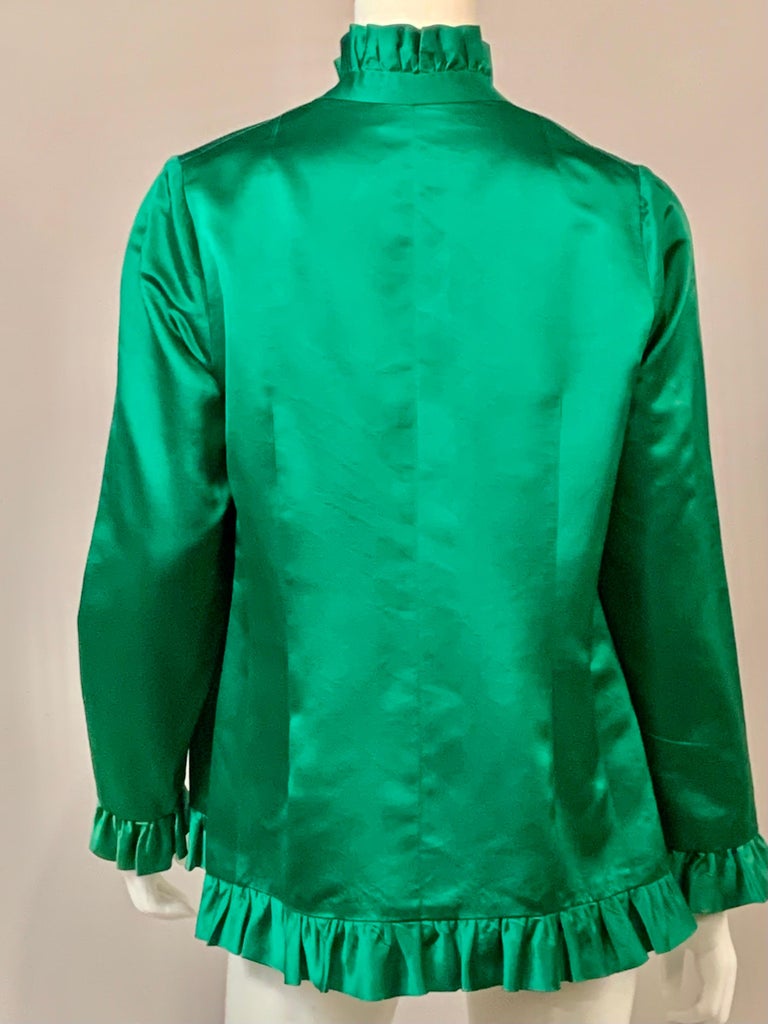 Emilio Pucci Green Silk Satin Jacket with Ruffle Trim For Sale at 1stDibs