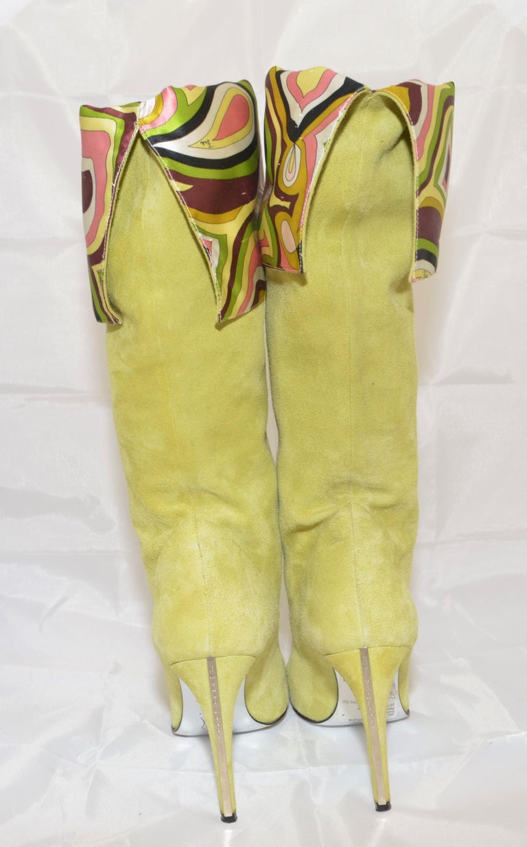 Emilio Pucci Green Suede Boots with Printed Lining 39.5 at 1stDibs ...
