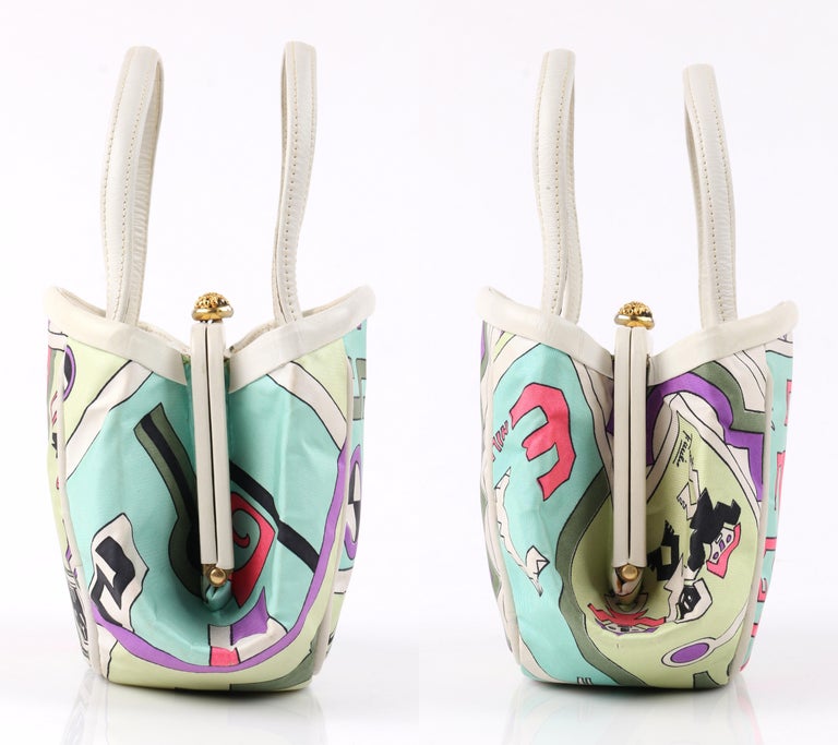 EMILIO PUCCI Jana c.1960 "Idolo" Signature Print Silk and Leather Top ...