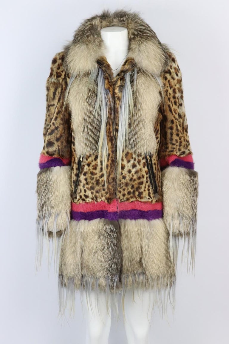 Emilio Pucci Leopard Print Fox, Rabbit And Mink Fur Coat It 40 Uk 8 For ...