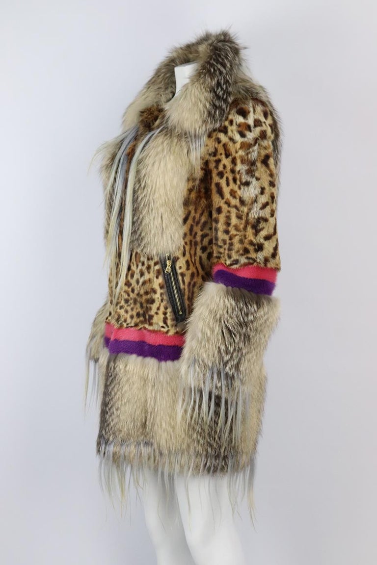Emilio Pucci Leopard Print Fox, Rabbit And Mink Fur Coat It 40 Uk 8 For ...