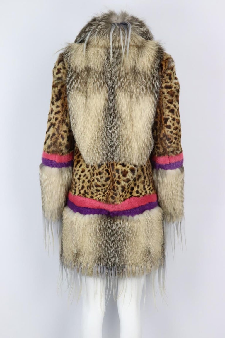 Emilio Pucci Leopard Print Fox, Rabbit And Mink Fur Coat It 40 Uk 8 For ...