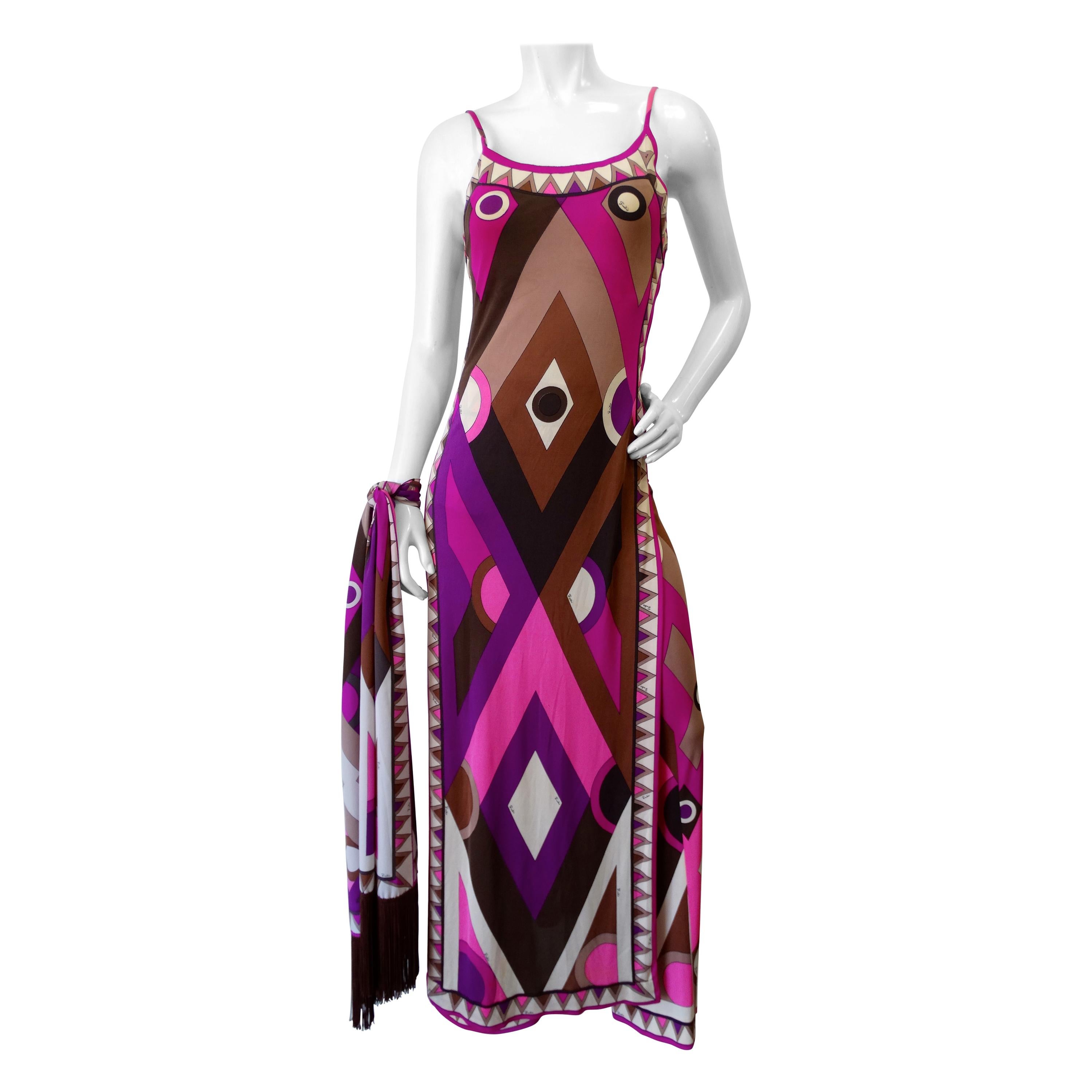 Emilio Pucci Long Tunic, Palazzos and Fringed Scarf circa 1970s at 1stDibs