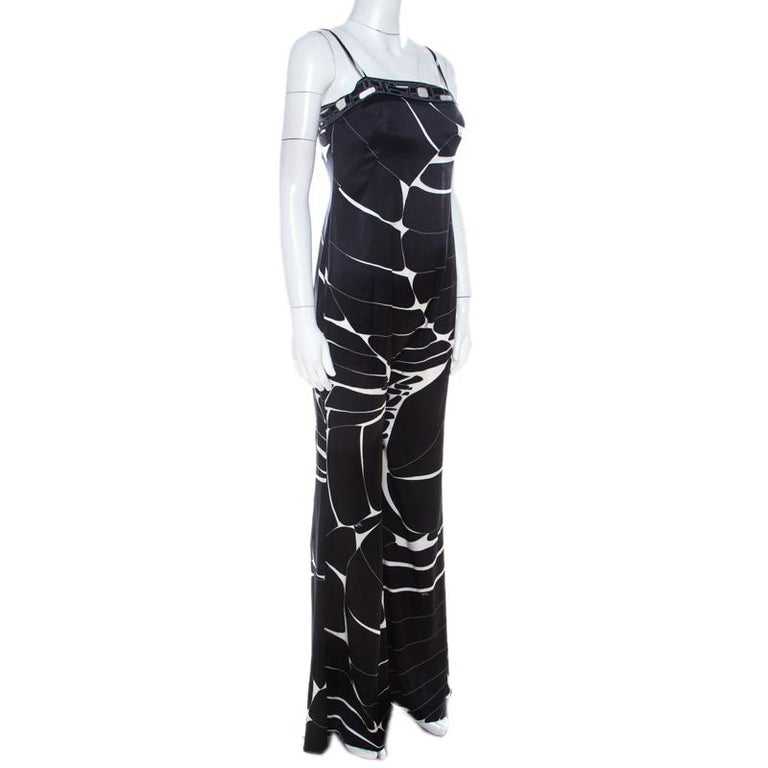 Emilio Pucci Monochrome Abstract Print Silk Strappy Jumpsuit M at 1stDibs