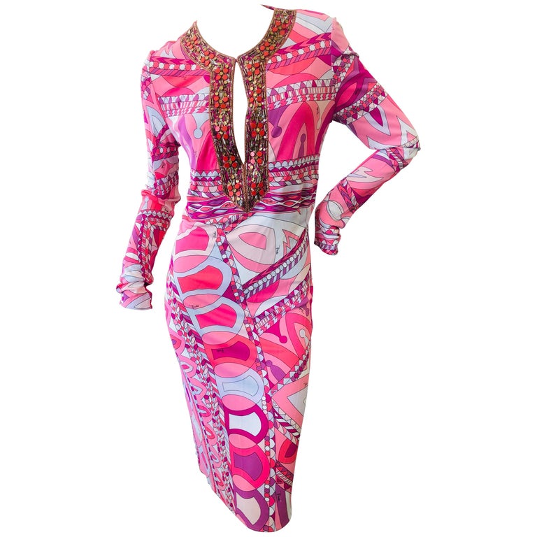 Emilio Pucci Pink Embellished Cocktail Dress from the Lacroix Era For ...