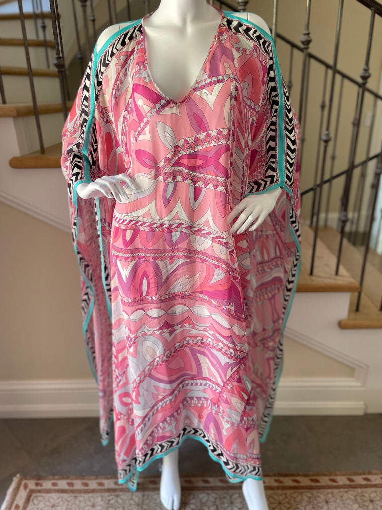 Emilio Pucci Pink Vintage Silk Cold Shoulder Caftan Kaftan Dress For ...