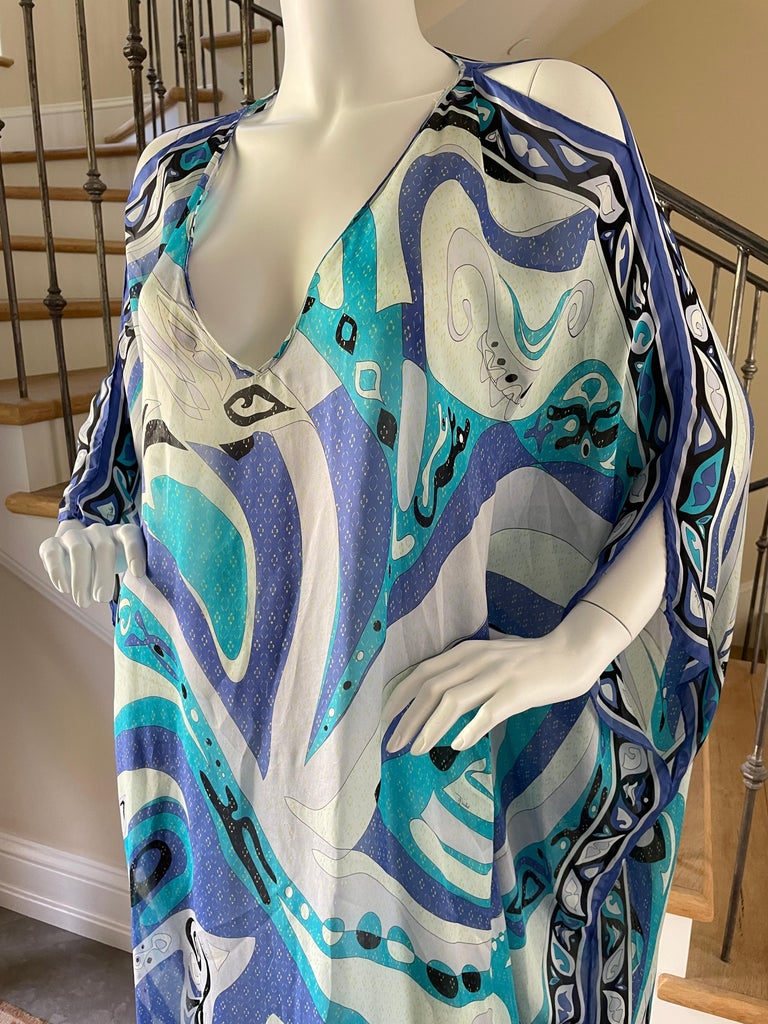 Emilio Pucci Plunging Long Silk Caftan Kaftan Dress For Sale at 1stDibs