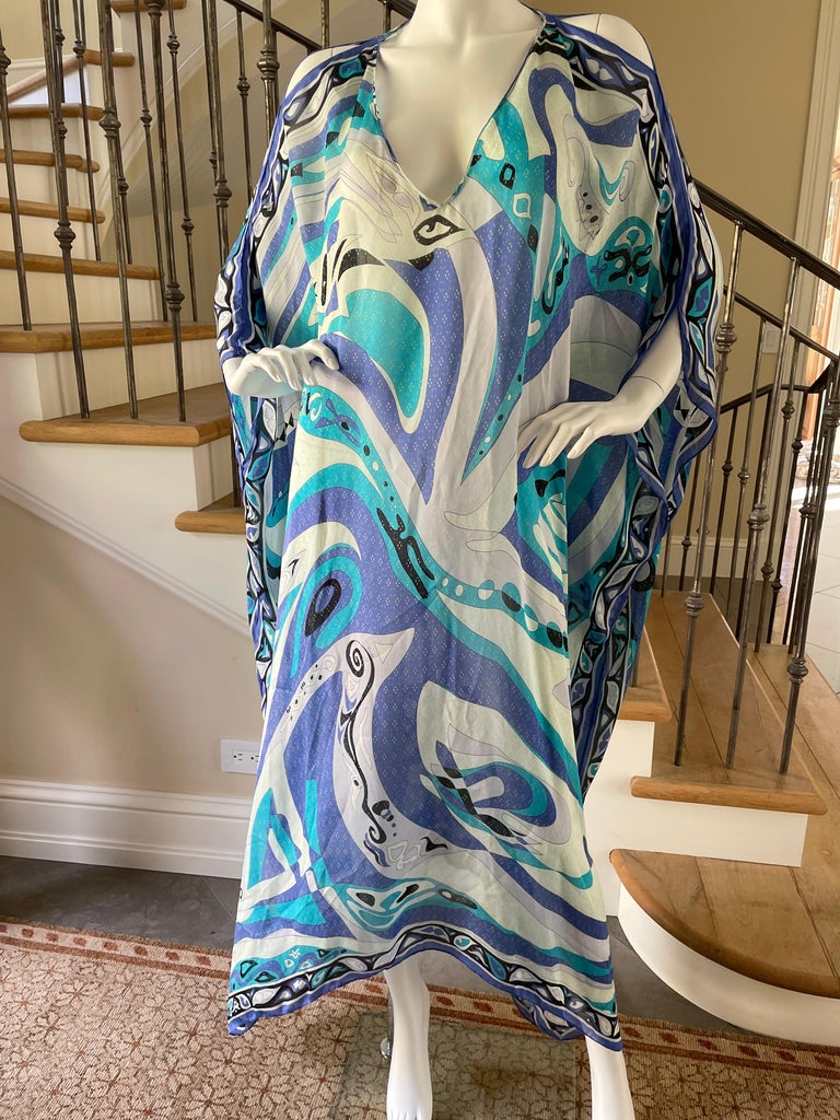 Emilio Pucci Plunging Long Silk Caftan Kaftan Dress For Sale at 1stDibs
