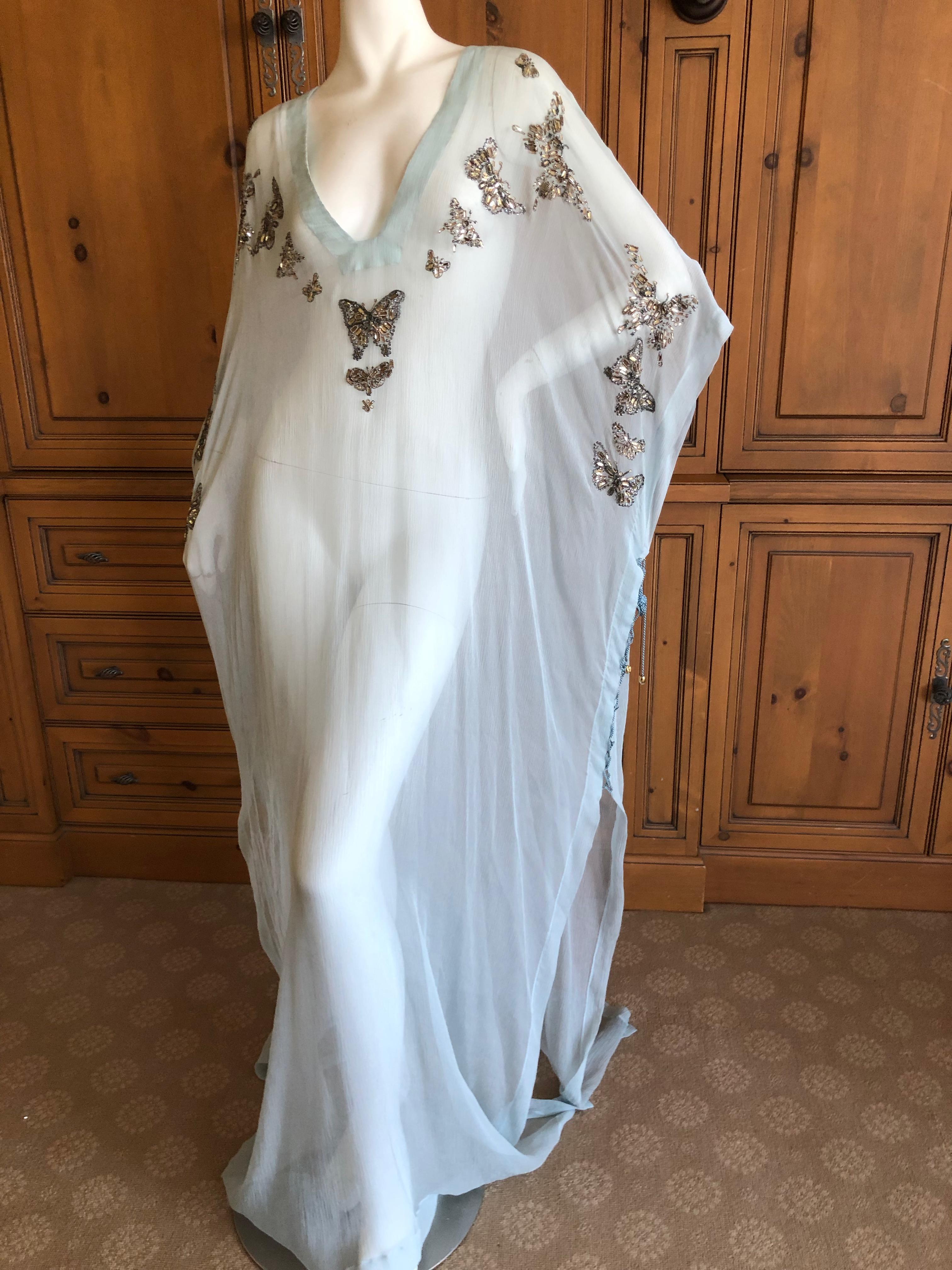 Emilio Pucci Sheer Long Silk Chiffon Caftan w Embellished Butterfly ...