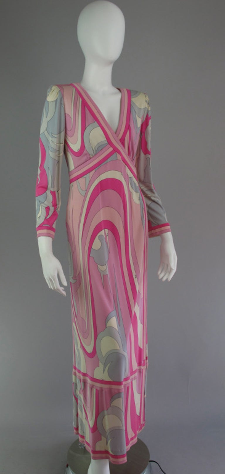 Emilio Pucci Silk Jersey V Plunge neckline Maxi Dress 1970s For Sale at ...
