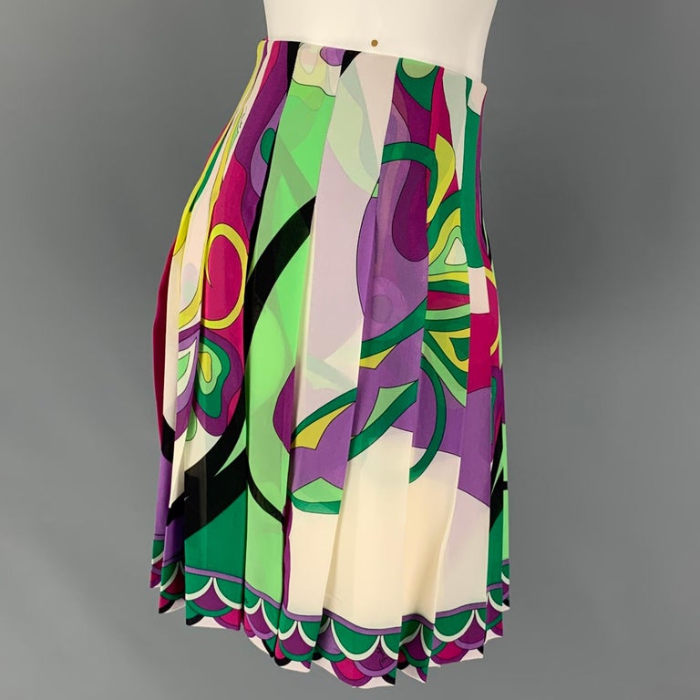 EMILIO PUCCI Size 6 Multi-Color Silk Pleated Mini Skirt For Sale at 1stDibs