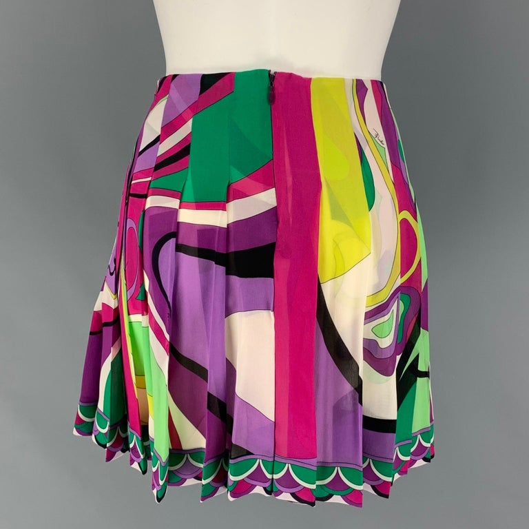 EMILIO PUCCI Size 6 Multi-Color Silk Pleated Mini Skirt For Sale at 1stDibs