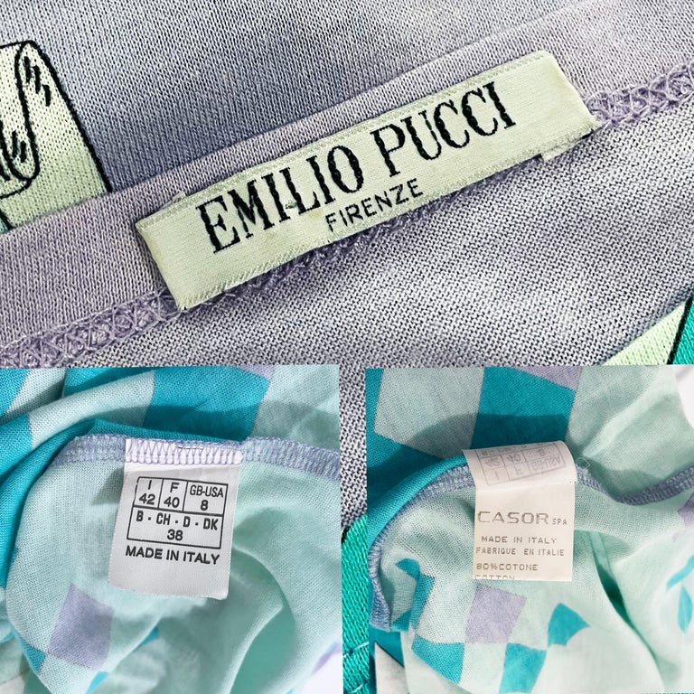 Emilio Pucci Top Cotton Silk Blend Jersey Abstract Geometric Print Size ...