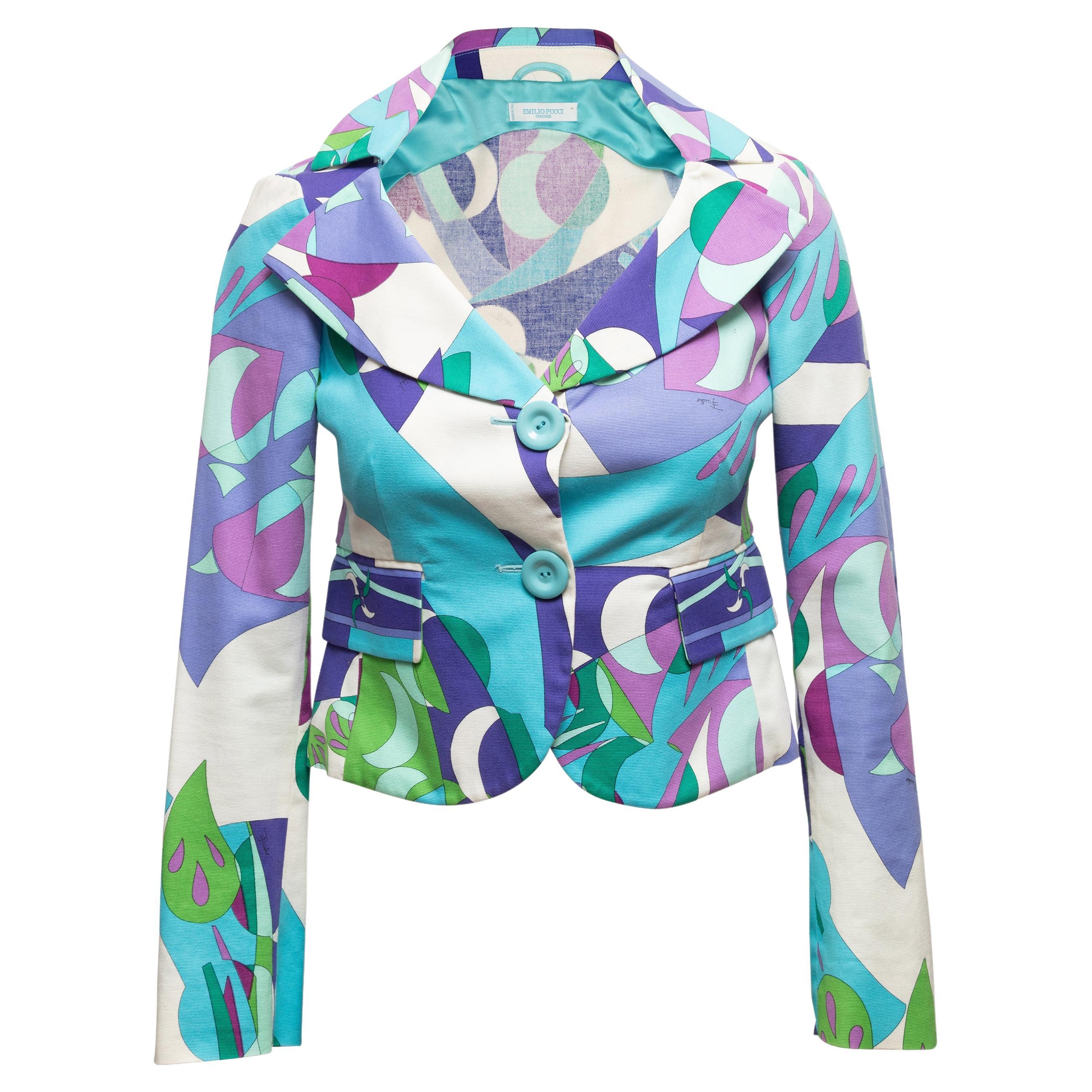 Emilio Pucci Turquoise and Multicolor Abstract Print Blazer For Sale at ...