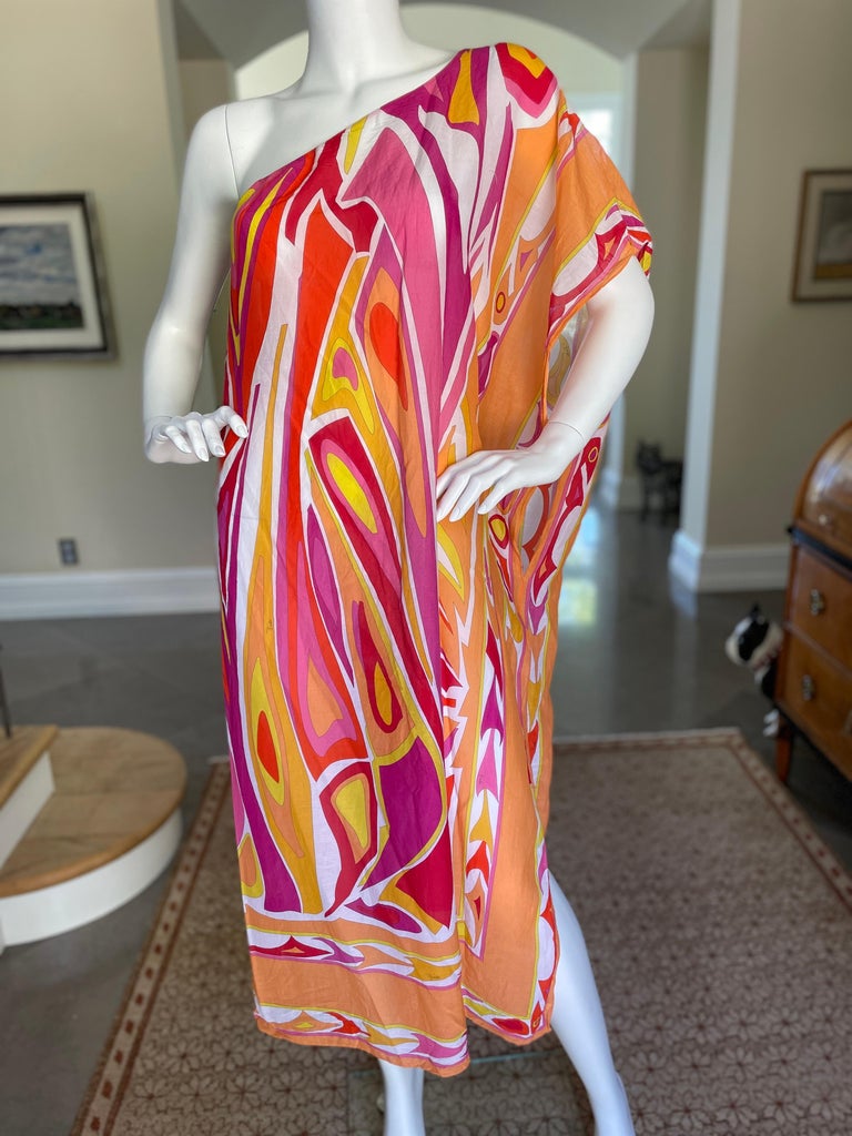 Emilio Pucci Vintage Cotton Silk Blend One Shoulder Caftan Beach Cover ...