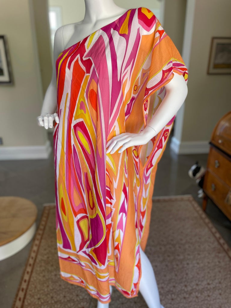 Emilio Pucci Vintage Cotton Silk Blend One Shoulder Caftan Beach Cover ...