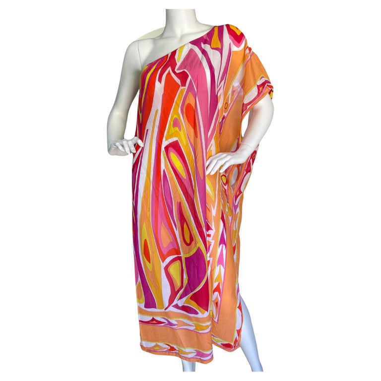 Emilio Pucci Vintage Cotton Silk Blend One Shoulder Caftan Beach Cover ...