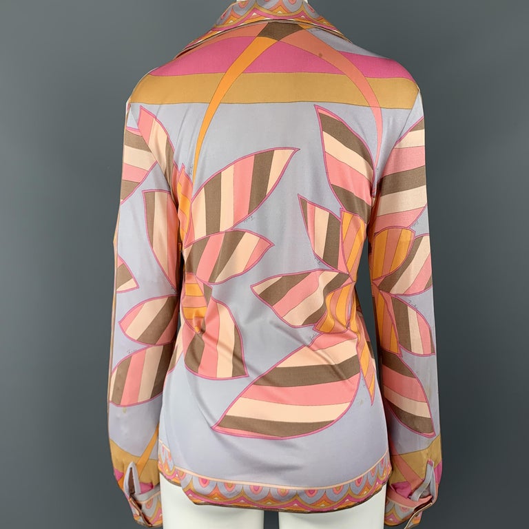 EMILIO PUCCI Vintage Size 10 Grey and Pink Floral Print Silk Blend ...