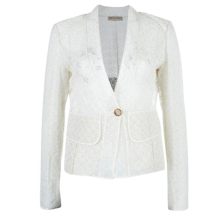 Emilio Pucci White Eyelet Jacket M For Sale at 1stDibs