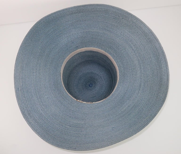 Emilio Pucci Wide Brim Blue Gray Straw Hat, 1960's at 1stDibs