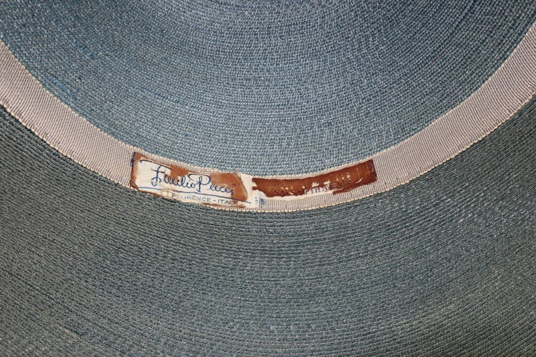 Emilio Pucci Wide Brim Blue Gray Straw Hat, 1960's at 1stDibs