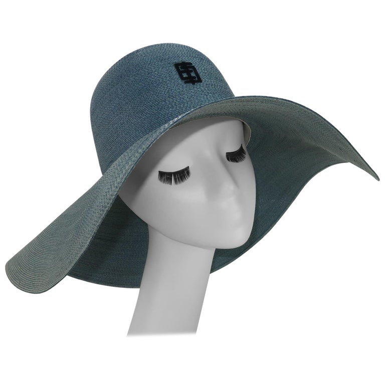 Emilio Pucci Wide Brim Blue Gray Straw Hat, 1960's at 1stDibs