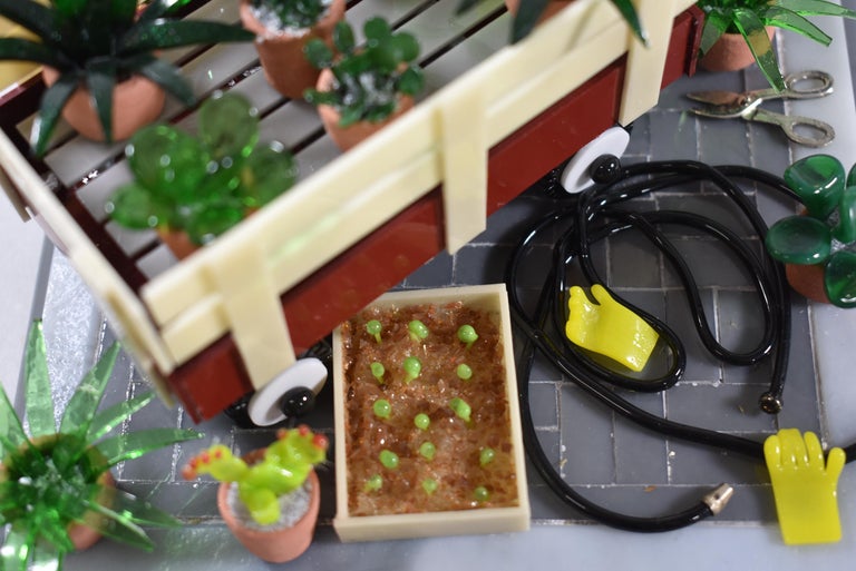 Emily Brock "the Red Wagon" Floral and Gardening Group Diorama in Glass ...