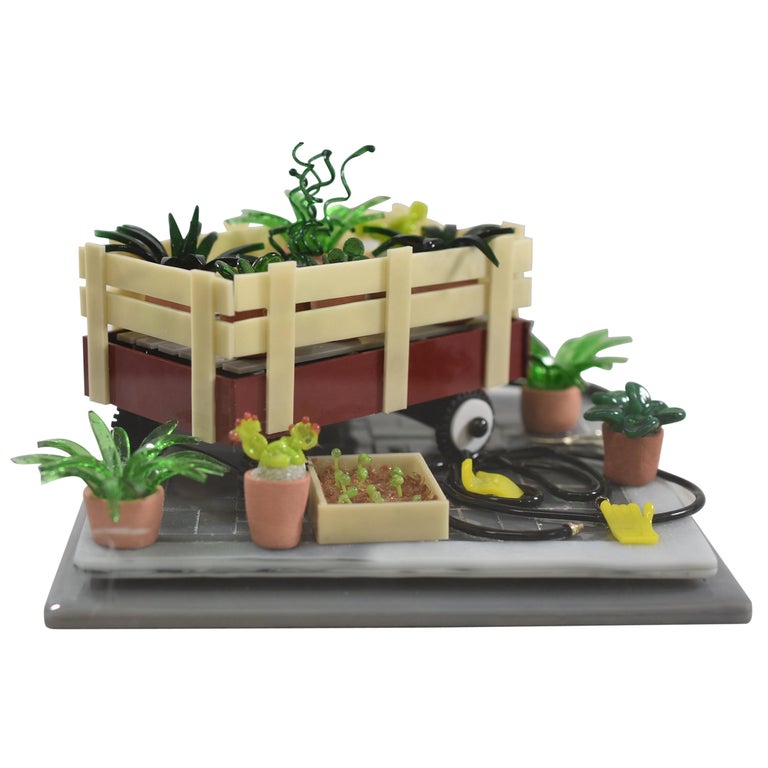 Emily Brock "the Red Wagon" Floral and Gardening Group Diorama in Glass ...