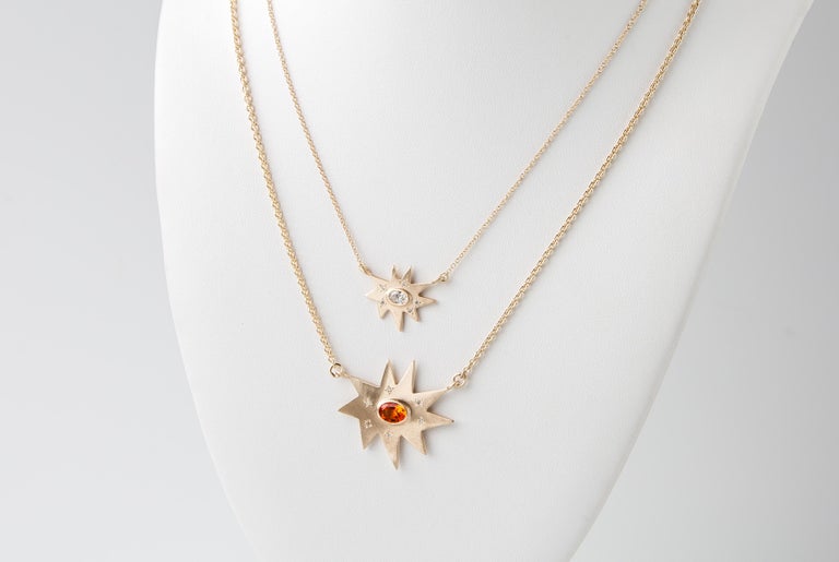 Emily Kuvin Gold Necklace with Poppy Passion Topaz and Diamonds For ...