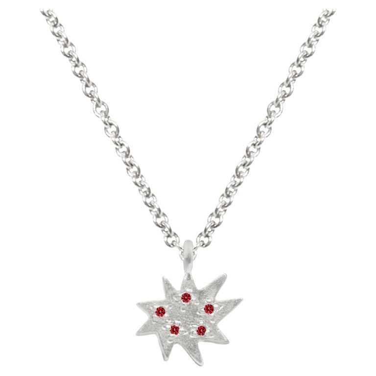 Emily Kuvin Mini Stella Silver and Ruby Star Necklace For Sale at 1stDibs