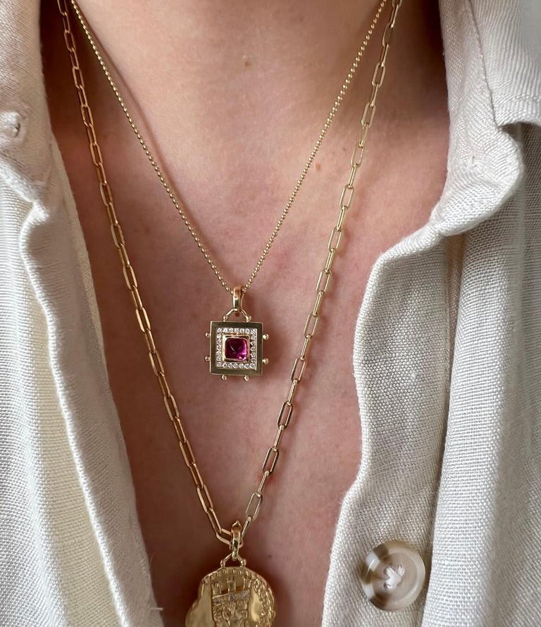 Emily Weld Collins Rubellite Square Evil Eye Necklace For Sale at 1stDibs