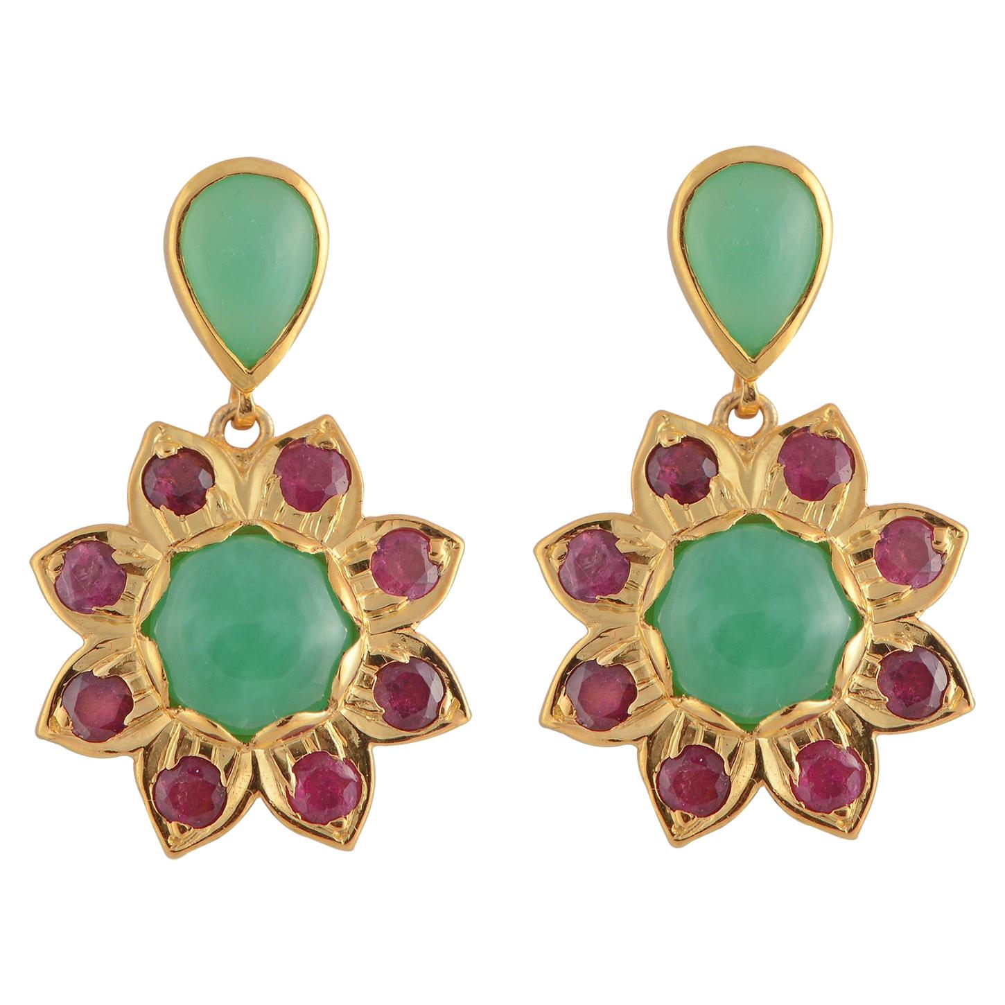 Chrysoprase Gold Plate Drop Earrings For Sale at 1stDibs
