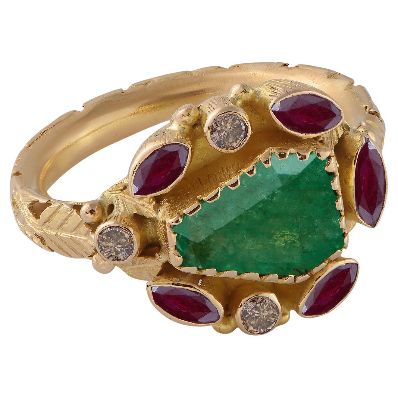 Ruby Diamond Emerald Ring at 1stDibs