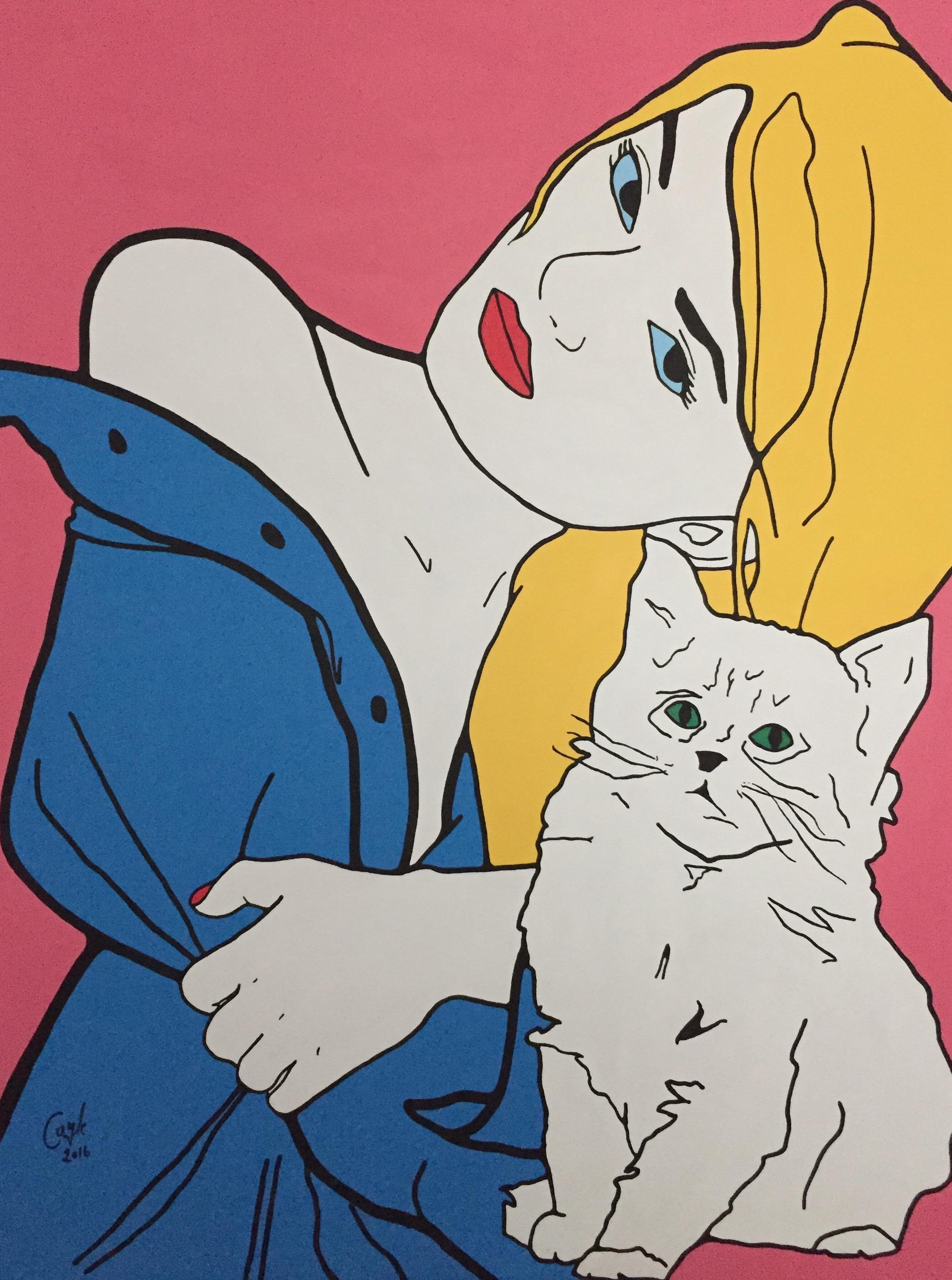 Emma Coyle - The Existence 2# - Acrylic on canvas, cat, large scale ...