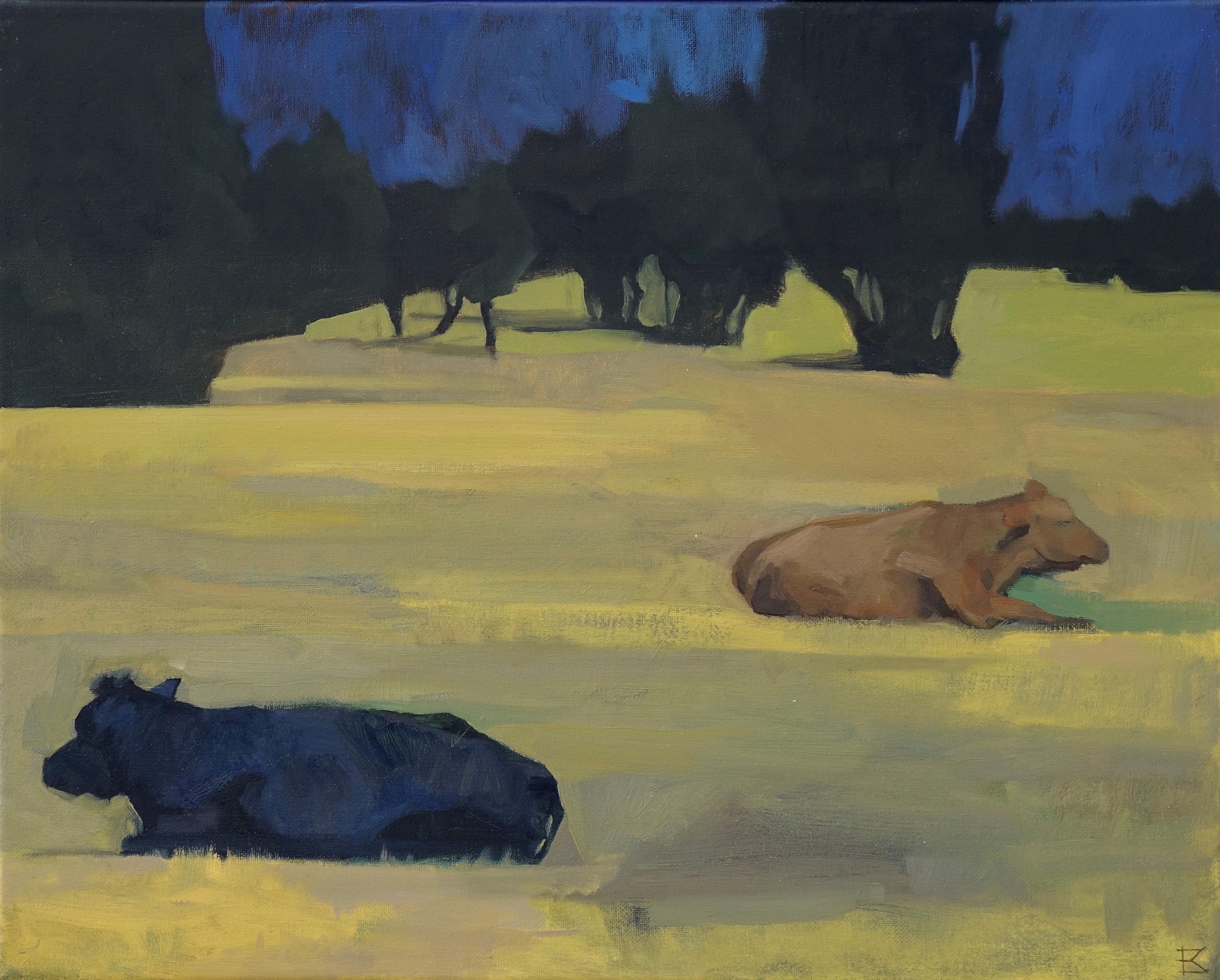 Emma Kalff - "Two Cows" by Emma Kalff, Original Oil Painting, Landscape ...