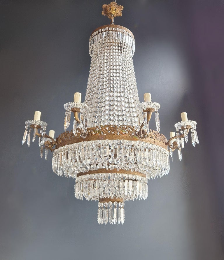 Empire Brass Chandelier Crystal Lustre Ceiling Light Antique Gold For ...