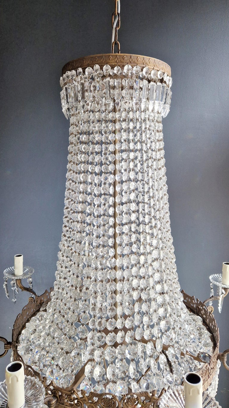 Empire Brass Chandelier Crystal Lustre Ceiling Light Antique Gold For ...