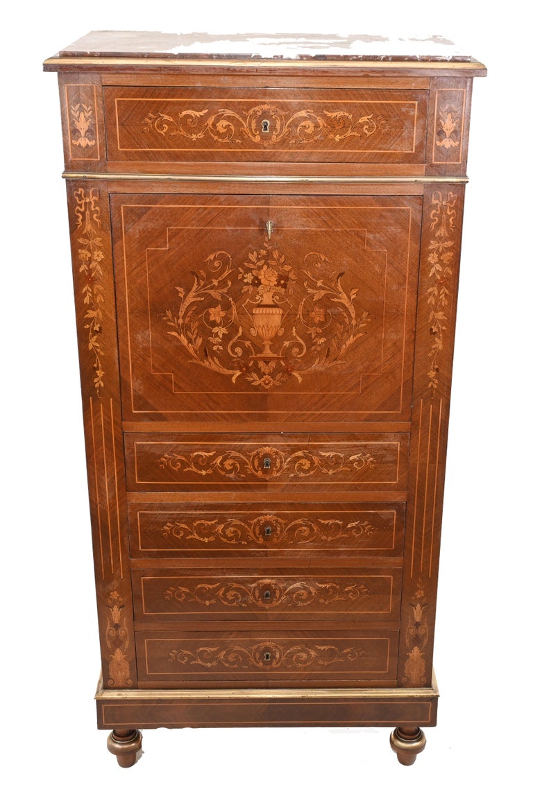 Empire Escritoire Desk Antique French Inlay 1880 at 1stDibs