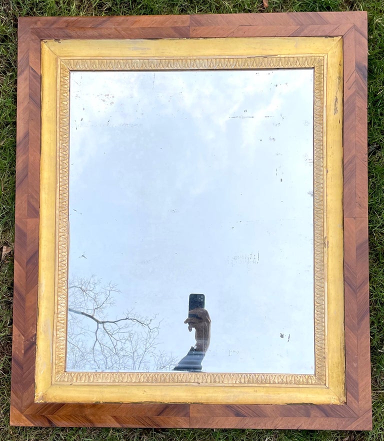 Empire Herringbone Gilt Wood Mirror For Sale at 1stDibs