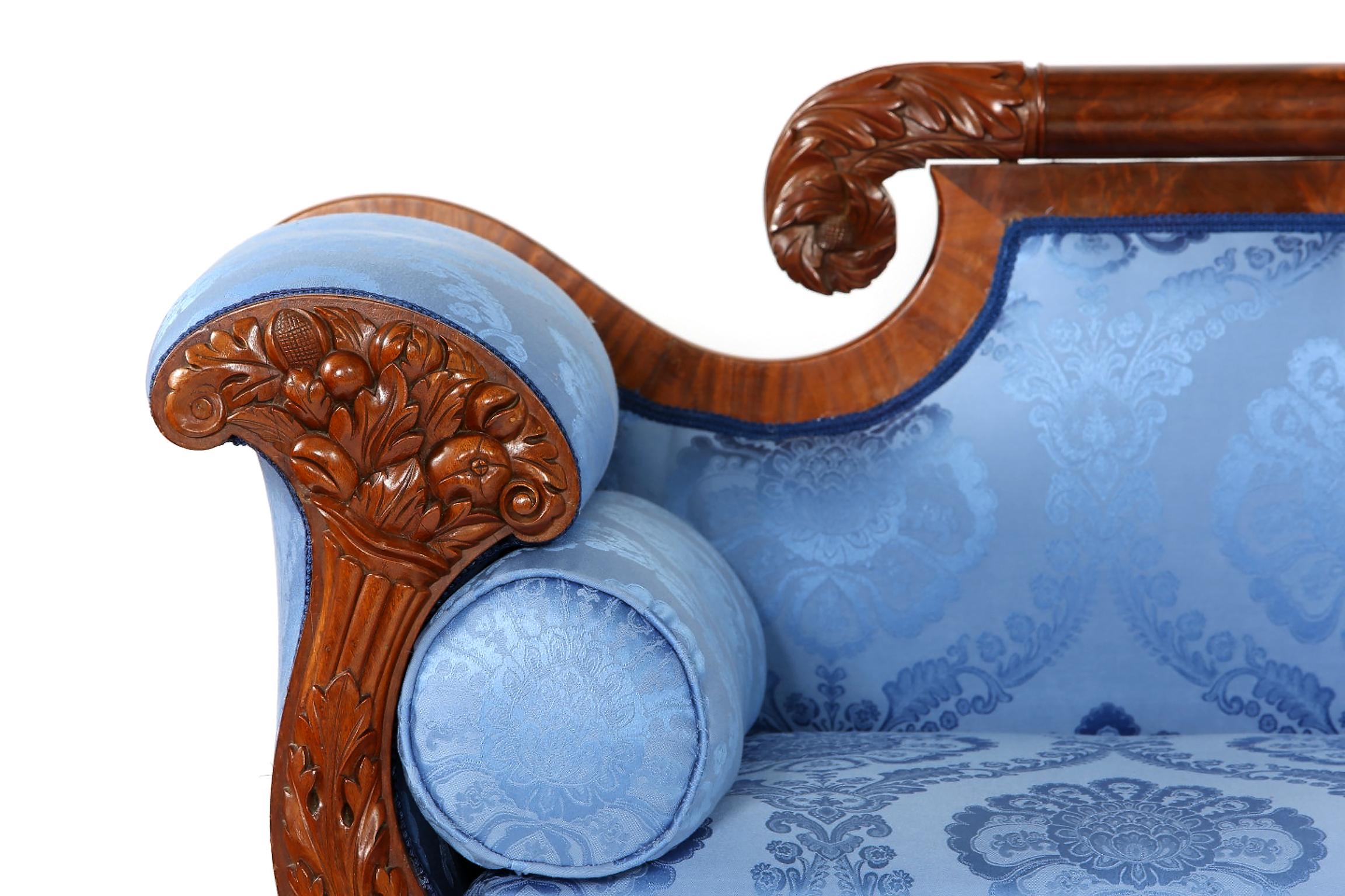 Empire Mahogany Wood Hand Carved / Scroll Arm Sofa at 1stDibs